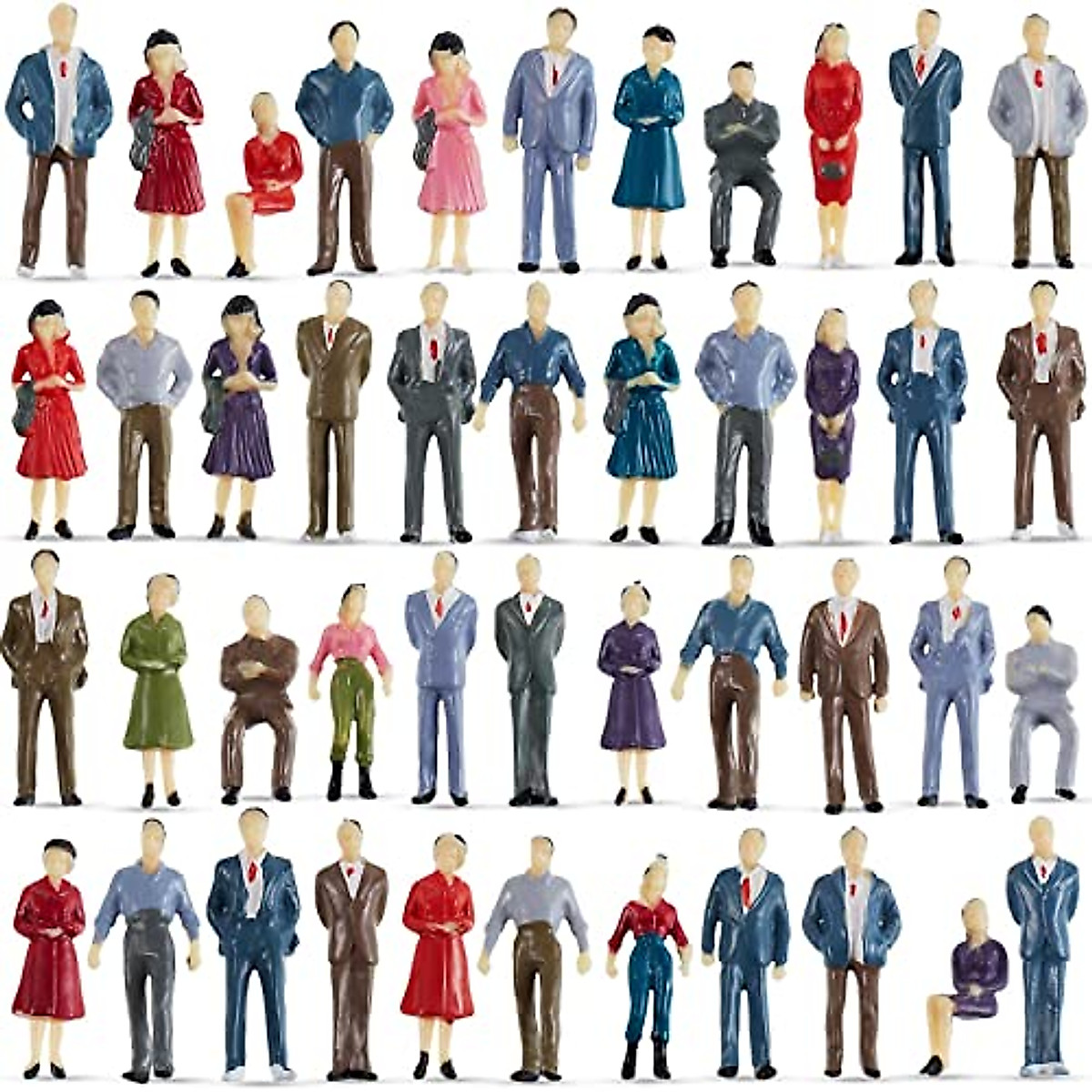 Juexica 80 Pcs Mini People Figurines 1:50 Scale Model Trains Architectural Painted Figures Tiny Plastic Miniature Sand Tray Miniatures Sitting Standing Toy for Scenes