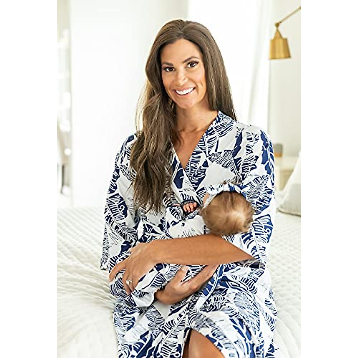 Baby Be Mine Mommy & Me Delivery Robe with matching Baby Receiving Gown & Hat Set (L/XL pre pregnancy 12-18, Serra)