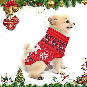 Cnarery Christmas Dog Sweaters, Elk Reindeer Deer Pattern Warm Pet Sweater, Cute Deer Knitted Classic Dog Sweater for Autumn and Winter Cold Weather Puppy Clothes(Red)