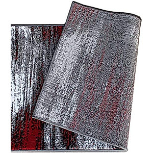 Champion Rugs Modern Rugs for Living Room Abstract Soft Plush Red Grey Black Area Rug (2’ X 7’ Runner)
