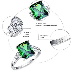 Yaresul 3.5ct Women's Green Emerald Ring for Women 925 Sterling Silver Emerald Engagement Ring for Women May Birthstone Rings Paved Cubic Zirconia Wedding Rings Size 8
