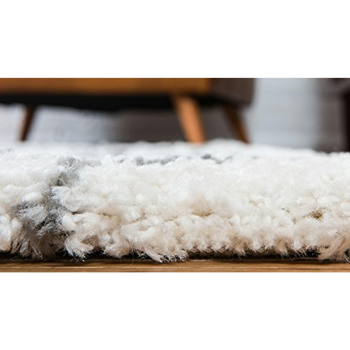 Unique Loom Rabat Shag Collection Area Rug - Geometric (9' x 12' Rectangle, Pure Ivory/ Gray)