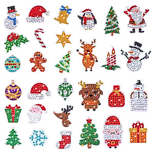 30 PCS Christmas Gem Diamond Art Painting Stickers Kits for Kids,5D DIY Diamond Mosaic Stickers by Numbers Crafts Set for Children, Boys and Girls,Creative Handmade Art Craft Gift