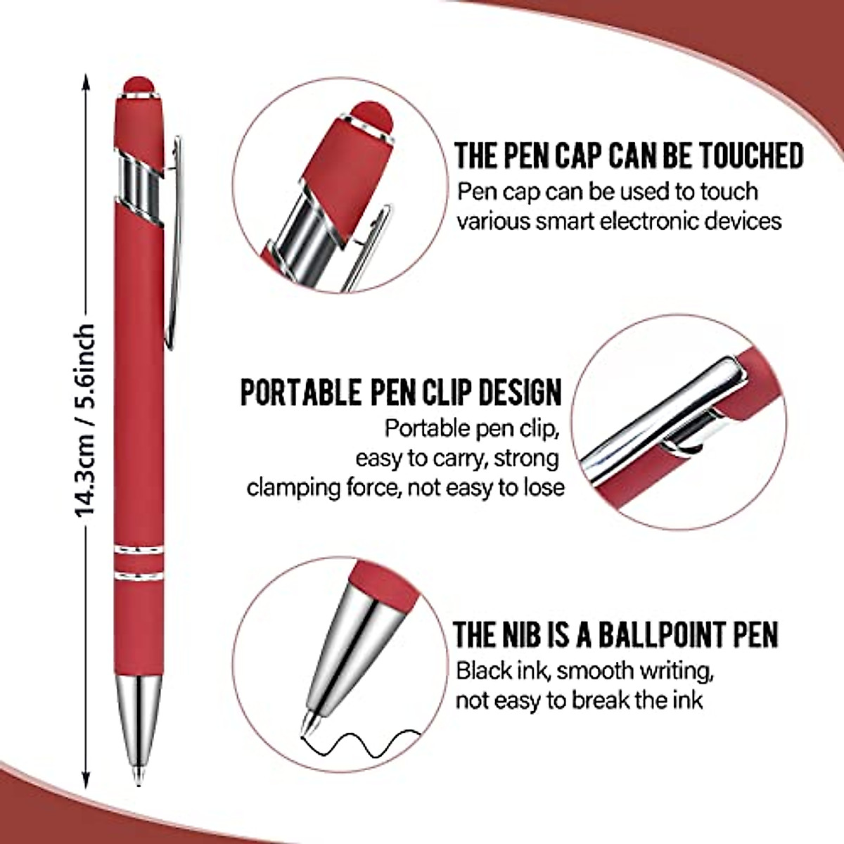 PABLUE Ballpoint Pens with Stylus Tip, Soft Touch Click Stylus Pen, 2 in 1 Retractable Metal Stylus Pens, Black Ink, for Birthday Anniversaries Graduation Home and Office, 12 Count(6 Colors)