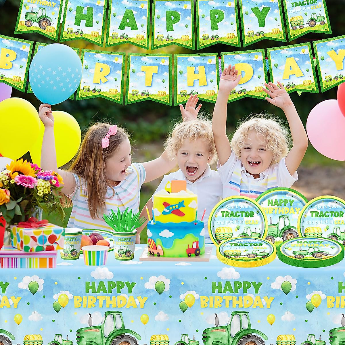 Tractor Birthday Decorations Tractor Birthday Plates, Napkins, Cups, Tablecloth, Banner for Kids Birthday Baby Shower Tractor Party Favors Supplies Serve 20