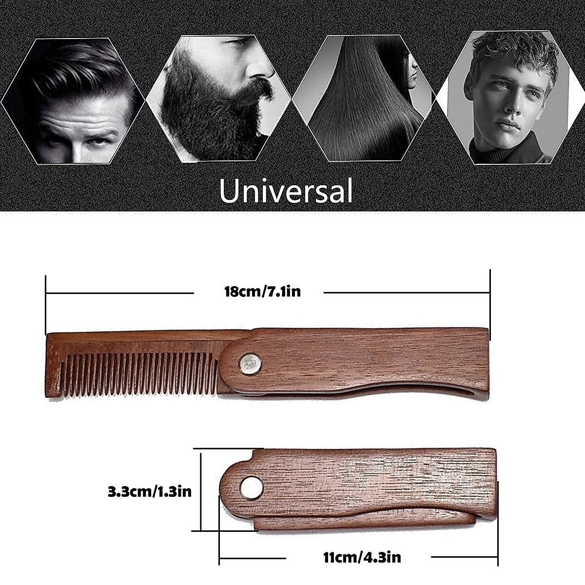 Folding Beard Red Sandalwood Comb-Fine Tooth Folding Comb for Men Hair,Beard,Mustache Styling, Pocket sized Beard Comb w/Gift Box for Daily Grooming