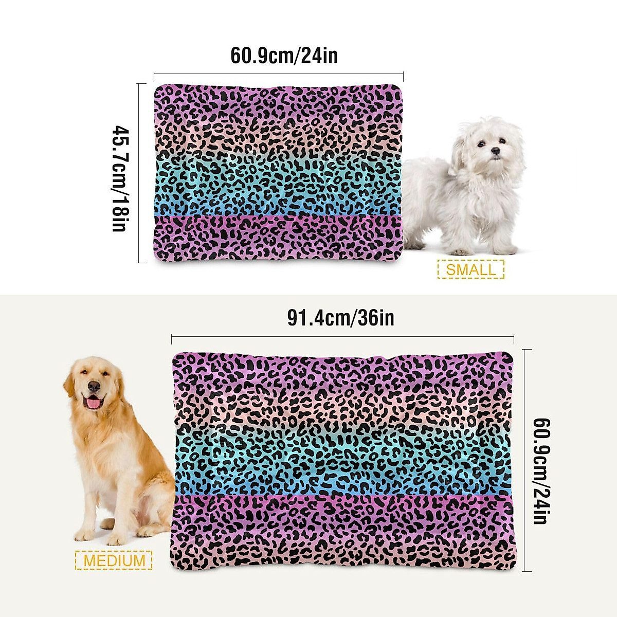 Coikll Leopard Pet Bed Pad Soft Dog Bed Mat with Anti-Slip Bottom, Machine Washable Crate Pad Mattress for Dog Sleeping- 24 * 18inches