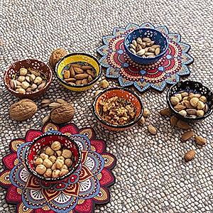 Ayennur Decorative Turkish Ceramic Bowl Set of 6 Serving-Handcrafted(3.14''- 8cm) 2.5oz Pinch Sauce Multicolor Dipping Finger Small Serving Charcuterie Bowls