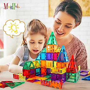 MagHub 100PCS Magnetic Tiles Clear 3D Magnets for Kids with Car, Colorful Magnetic Blocks Set Construction Educational Magnet Toys for Boys and Girls