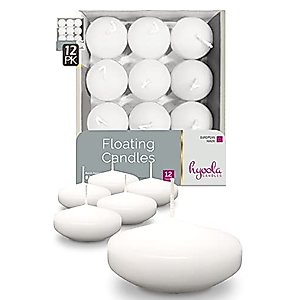 HYOOLA Premium White Floating Candles 3 Inch - 8 Hour - 12 Pack - European Made