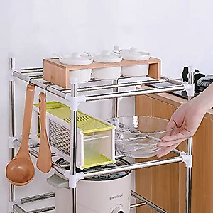 Cedilis 4 Tier Metal Storage Rack with Hooks, Standing Shelf Units for Kitchen Pan Pot Organizer, Pantry Cabinet Shelf Organizer, 26.7 x 15.2 x 12.6IN