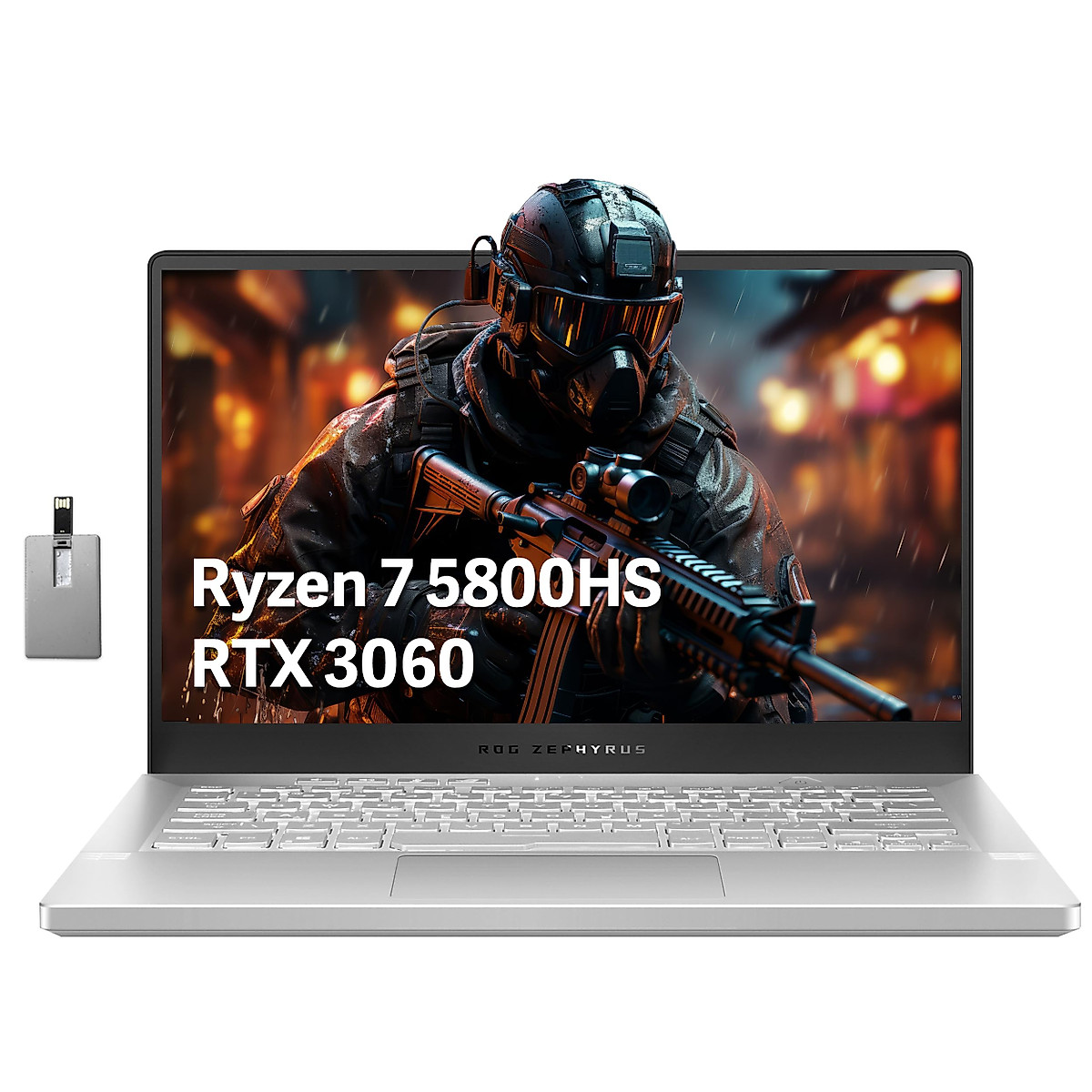 ASUS ROG Zephyrus G14 Gaming Laptop, 14" FHD 144Hz Display, AMD Ryzen 7-5800HS, NVIDIA GeForce RTX 3060 6G, 40GB RAM, 4TB PCIe SSD, Backlit Keyboard, Win 11 Pro, White, 32GB Hotface USB Card