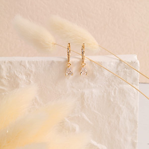 8YEARS 18K Gold Plated Dangle Hoop Earrings for Women, Gold CZ Paved Huggie Hoop Earrings, Gold Dangle Drop Huggie Earrings With Star Moon Teardrop Evil Eye Lightning Charms (Teardrop)