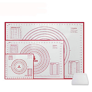 3 Pcs Nonstick Silicone Pastry Mat Large Dough Rolling Mat Extra Thick，Baking Mat Toaster Oven With Cut Dough Knife - 3 Size - 24'' x 32'', 16'' x 24'', 10'' x 11''