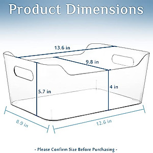 Kazozobi X-Large Plastic Storage Bins with Built-in Handles, 4 Pack Clear Pantry Food Organization and Storage, Open Container for Fridge, Kitchen, Bathroom and Bedroom