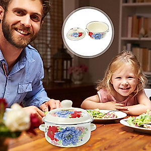 Cooking Pot Enamel Stew Pot Vintage Floral Casserole Pot Oven Pot Stockpot Enamel Camping Cookware Enamelware Pot with Lid and Handle Household Soup Pot random pattern