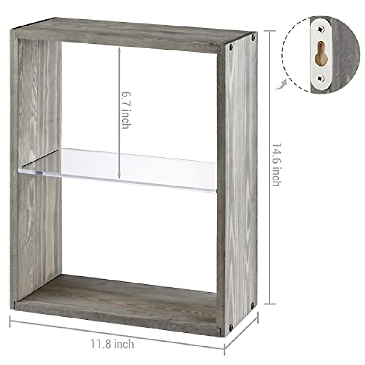 MyGift Wall Mounted Vintage Gray Solid Wood Shelf Rack with Clear Acrylic Shelving, Tabletop Memorabilia and Collectible Storage Shelf