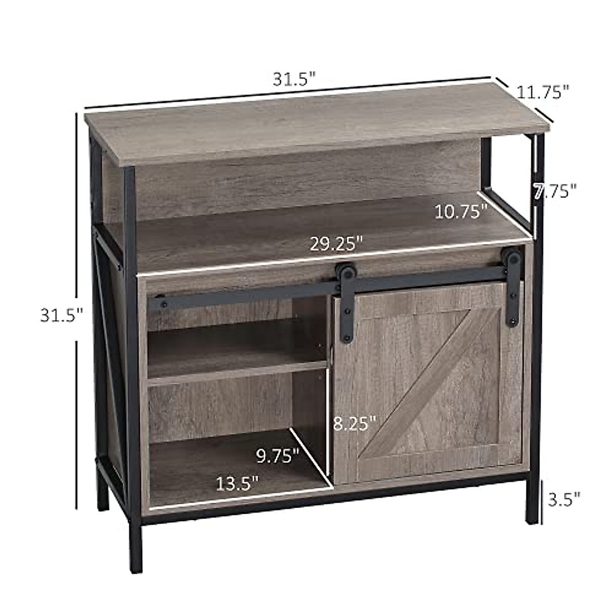 HOMCOM Sideboard Buffet Cabinet, Accent Kitchen Cabinet, Coffee Bar Cabinet with Sliding Barn Door and Adjustable Shelf for Living Room, Gray