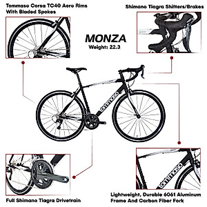 Tommaso Monza Sport Bike Performance Aluminum Road Bike Carbon Shimano Tiagra 24 Speeds Road Bicycle Men Road Bikes for Men Bike Men Women Speed Bike Racing Bike Adult Bike City Bike Black Small 53cm