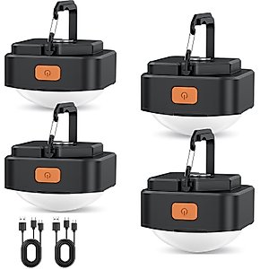 FLY2SKY 4 Pcs Black Camping Light Tent Lights Portable Rechargeable LED Camping Light Survival Gear Camping Accessories Camping Equipment for Hiking Backpacking Fishing Hurricane Emergency Outage