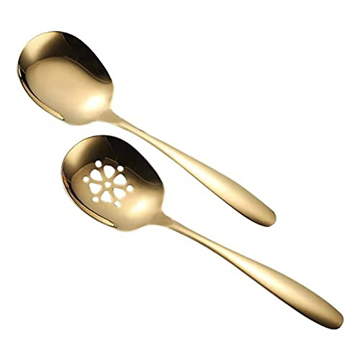 Serving Spoons,ToppingBest Slotted Spoon 304 Stainless Steel for Buffet Party Restaurant Banquet Metal Comically Large Spoon,Serving Utensils Dishwasher Safe (Golden)