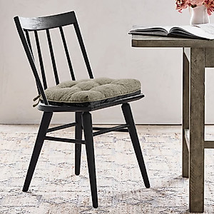 downluxe Indoor Chair Cushions for Dining Chairs, Tufted Overstuffed Textured Memory Foam Kitchen Chair Pads with Ties and Non-Slip Backing, 15.5" x 15.5" x 4", Khaki, 4 Pack