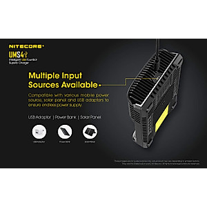 LifeMods Nitecore UMS4 USB Universal 4-Port Speedy Smart Charger for Li-Ion/Ni-MH/Ni-Cd/IMR 26650 22650 21700 20700 18650 18490 18350 17670 17500 17335 16340 RCR123 14500 AA AAA C D w Battery Case