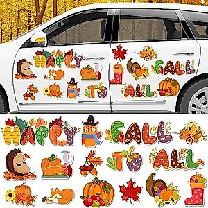 15Pcs Fall Magnets Decorations, Fall Reflective Car Refrigerator Magnets, Holidays Magnetic Stickers, Autumn Leaves Pumpkin Magnet Decal Accessories Thanksgiving Decoration for Garage Door Car Fridge
