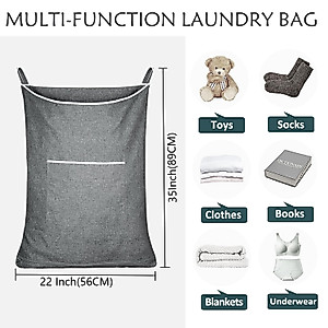 KINGSUSLAY Laundry Hamper, XL Hanging Hamper with Large Openging,Space Saving Storage Bag,Over the Door Hamper with Haning Hooks（36"x 22", Heath Grey)