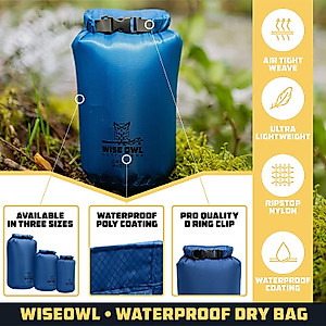 Wise Owl Outfitters Carrier Bag Case, Waterproof Dry Bag - Fully Submersible 1pk or 3pk Ultra Lightweight Airtight Waterproof Bags - 5L, 10L and 20L Sizes - Diamond Ripstop Roll Top Drybags