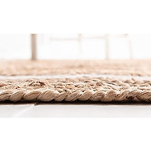 Unique Loom Braided Jute Collection Classic Quality Made Hand Woven with Coastal Design Area Rug, 6 ft x 9 ft, Natural/Ivory