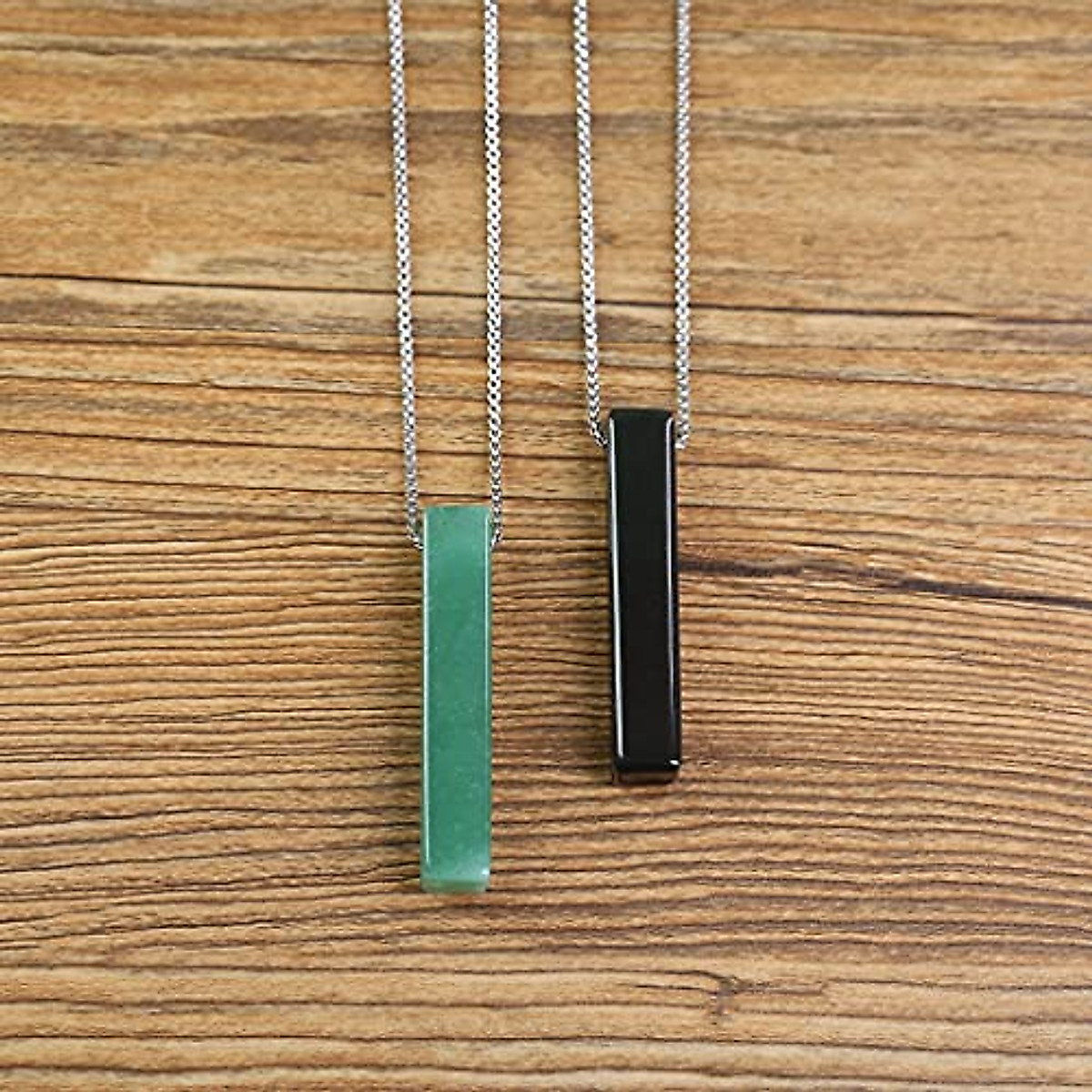 COAI Matching Couples Yin Yang Bar Green Aventurine Obsidian Stone Pendant Necklaces