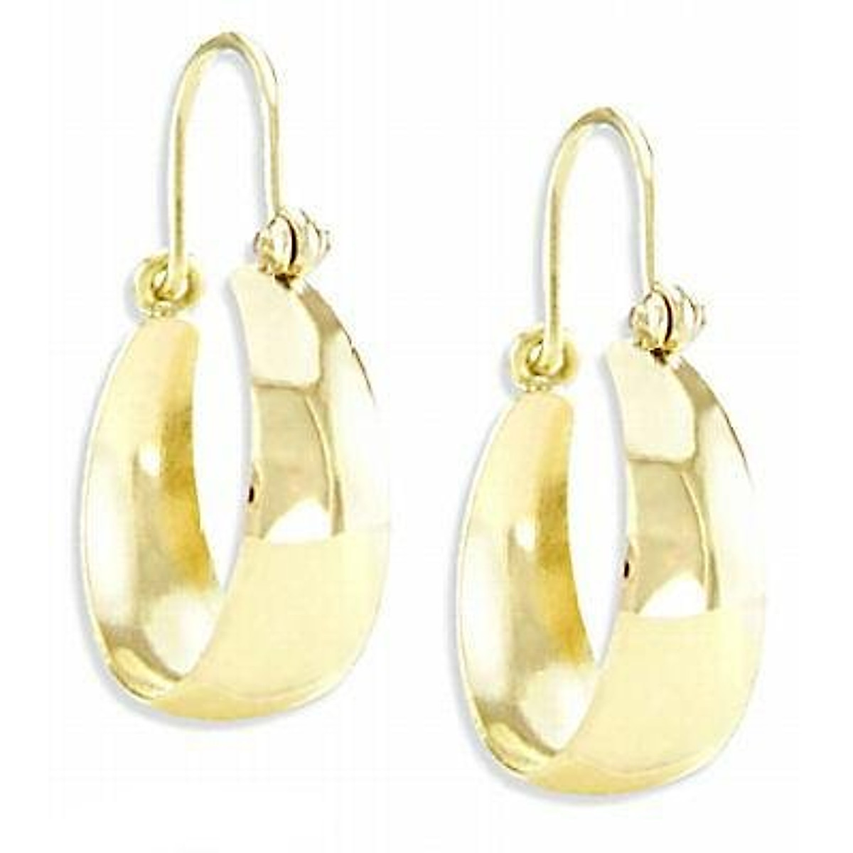 14k Yellow Gold Classic Plain Hoop Huggie Earrings 1"