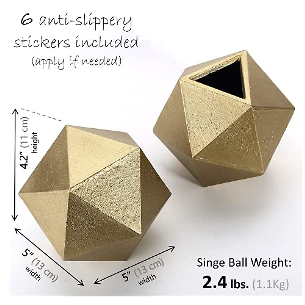 Ambipolar Geometric Decorative Ball Shaped Bookends, Modern Cast Iron Gold Bookends for Office Desk, Book Shelf, Room Decor, Home Office, Book Stand or Organizer, Set of 2