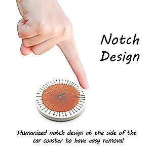 AD Car Coasters Set of 6 Drink- Absorbing Round Ceramic Stone Coaster with a Finger Notch for Easy Removal Cork Base for Auto Cupholder Accessories Keep Vehicle Clean