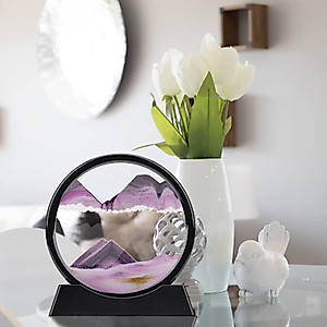 QLKUNLA Moving Sand Art Picture Liquid Motion 3D Deep Sea Sandscape in Motion Display Flowing Sand Frame Relaxing Desktop Home Office Work Decor Art Toys (7 inch, Purple)