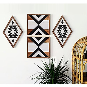 Mokof Farmhouse Home Wall Decor - Wood Geometric Diamond Frame Wall Hanging for Bedroom Living Room, Boho Wall Art Prints on Wood (Not Print Paper) , 10.6 x 17 Inches (White)