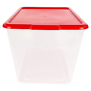 SIMPLYKLEEN 14.5-gal. Durable Stacking Plastic Storage Containers with Lids, Red/Clear (Pack of 4)