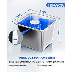 WantJoin 1/6 Size Hotel Pan,12 Pack 6 Inch Deep Commercial Steam Table Pans,Stainless Steel Steam Pan Restaurant Anti Clogging Steamer for Party,Restaurant,Hotel