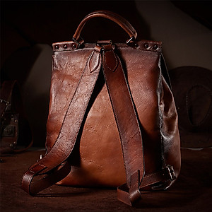 Denny&Dora Genuine Leather Backpack Vintage Laptop Bag Luxury Bookbag MensCasual Travel Daypack Large Capacity (Brown)