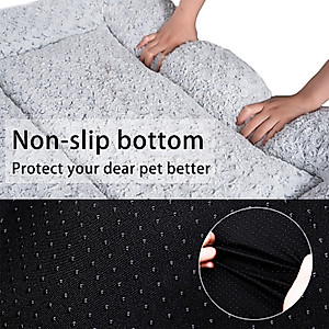 Dog Beds Crate Pad for Medium, Large Dogs, Deluxe Rose Plush Cat Sleeping Mats, Fits Crate Kennel Cage, Anti-Slip Pets Pillow, Washable Ultra Soft Fluffy Dog Bed for Crate (35"x23"Grey)