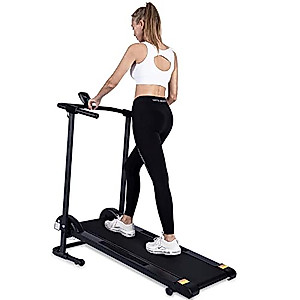 Manual Treadmill Non Electric Treadmill with 10° Incline Small Foldable Treadmill for Apartment Home Walking Running Black