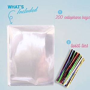 200 Clear Plastic Cellophane Bags Cake Pop Bags 3 in x 4 With 4" Twist Ties Candy Bags Cookie Bags Treat Bags Clear Gift Bags Cellophane Treat Bags 3x4 Inch