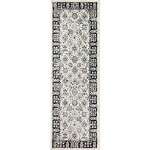 Bashian Collection Area Rug - Luxury Power Loom Polyester - Home Decor for Runner Rug, Entryway Rug, Living Room Rugs, 2.6’ x 8’, Ivory/Charcoal