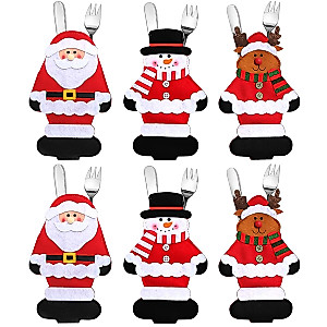 Christmas Silverware Holders Pockets Knifes Forks Bag Snowman Santa Claus Elk Christmas Party Decoration for Children 6pcs