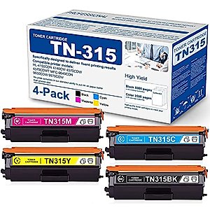 4 Pack (1BK+1C+1M+1Y) TN-315 TN315 Compatible TN315BK TN315C TN315M TN315Y Toner Cartridge Replacement for HL-4150CDN 4140CW MFC-9640CDN 9650CDW Printer Ink Cartridge