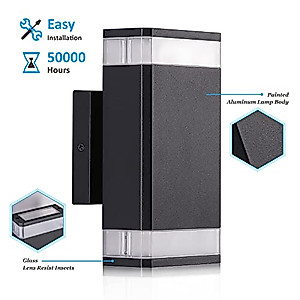 DAKAFUL LED Up and Down Lights Outdoor Wall Sconce, 2Pack Integrated Square Outdoor Lights for House, 10W 2700K Warm Aluminum Modern Exterior Light Fixture for Porch Patio Garage