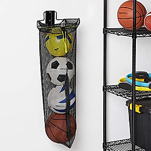 Amazon Basics Wall Mount Sports Ball Storage Rack - Multi Ball Holder Net, 15 x 4 x 6 inches, Black