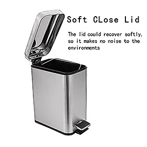 CAMTCHER Slim Trash Can Stainless Steel 2.6 Gallon / 10 Liter Rectangle Step Trash Can, Soft Close, Removable Plastic Bucket (2.6 Gallons)