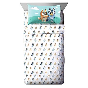 Jay Franco Bluey & Bingo Full Size Sheet Set - 4 Piece Set Super Soft and Cozy Kid’s Bedding - Fade Resistant Microfiber Sheets (Official Bluey Product)